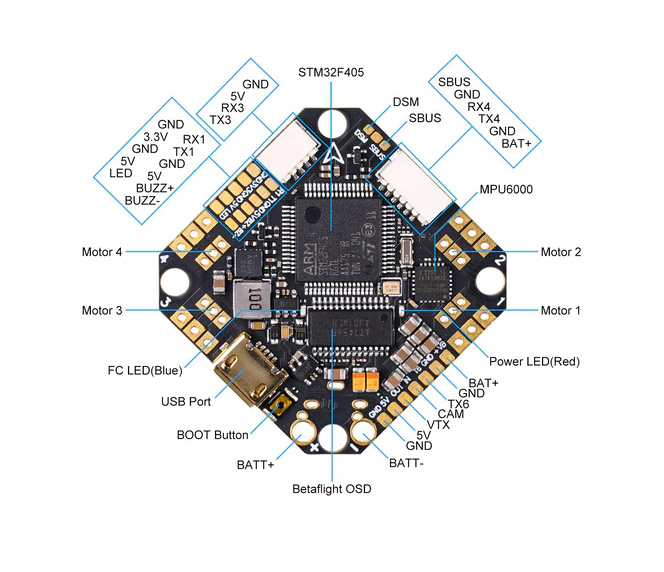 Полётный контроллер Toothpick F405 2-4S AIO Brushless 20A (BLHELI_32 ...
